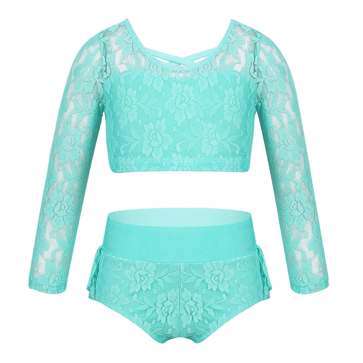 YONGHS Kids Girls Gymnastics Workout Ballet Dance Outfits 3/4 Sleeves ...