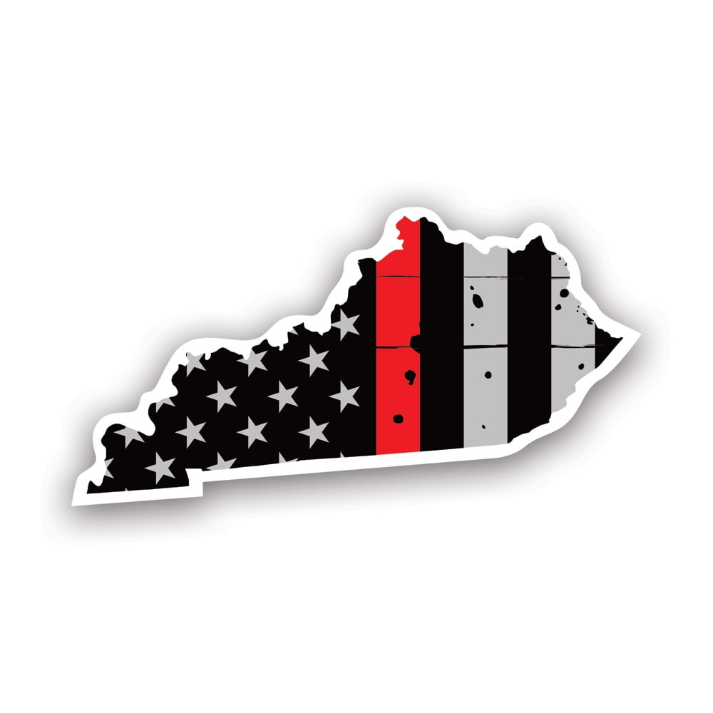 Distressed Thin Red Line Kentucky State Shaped Subdued US Flag Sticker ...