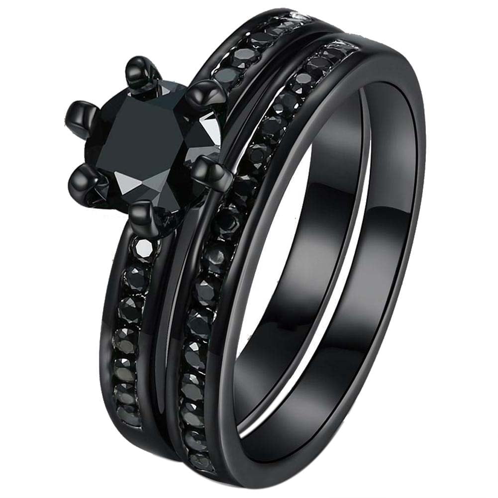 GY Black Gold Plated Black 1CT CZ Women Wedding Ring Sets Engagement ...