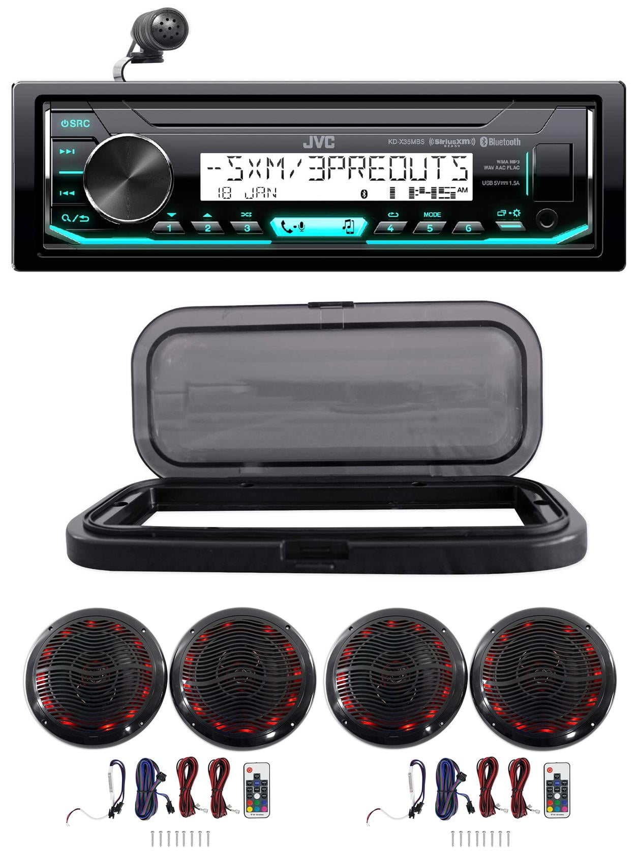 Hot Tub Audio System w/ JVC Stereo Bluetooth Receiver+4) 6.5" Black LED ...
