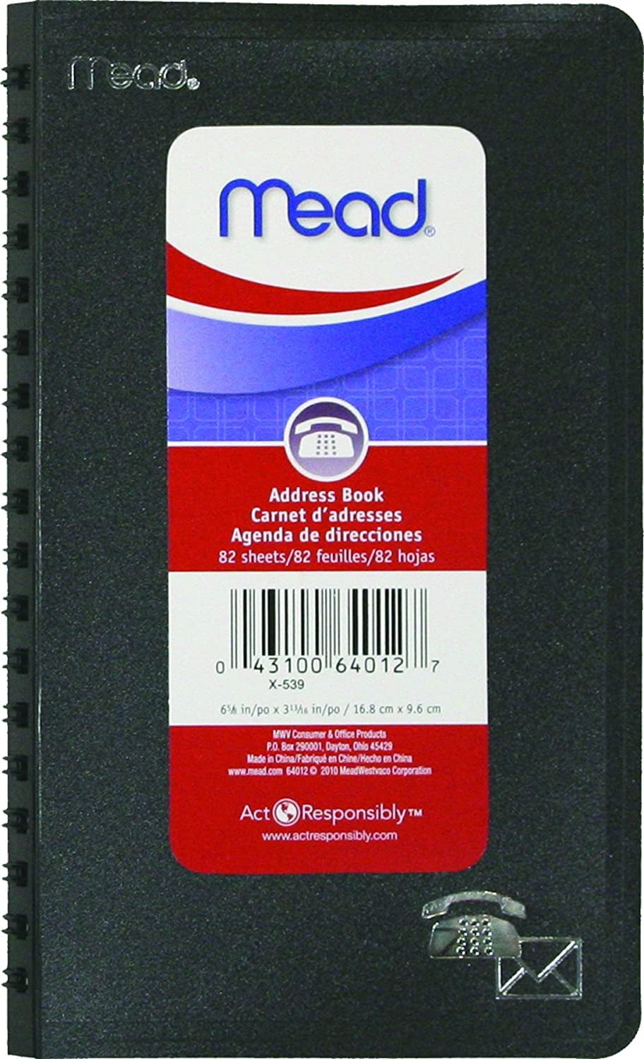 Mead 64012 Medium Telephone/Address Book, 6-5/8x3-13/16-Inch, 82-Pages ...