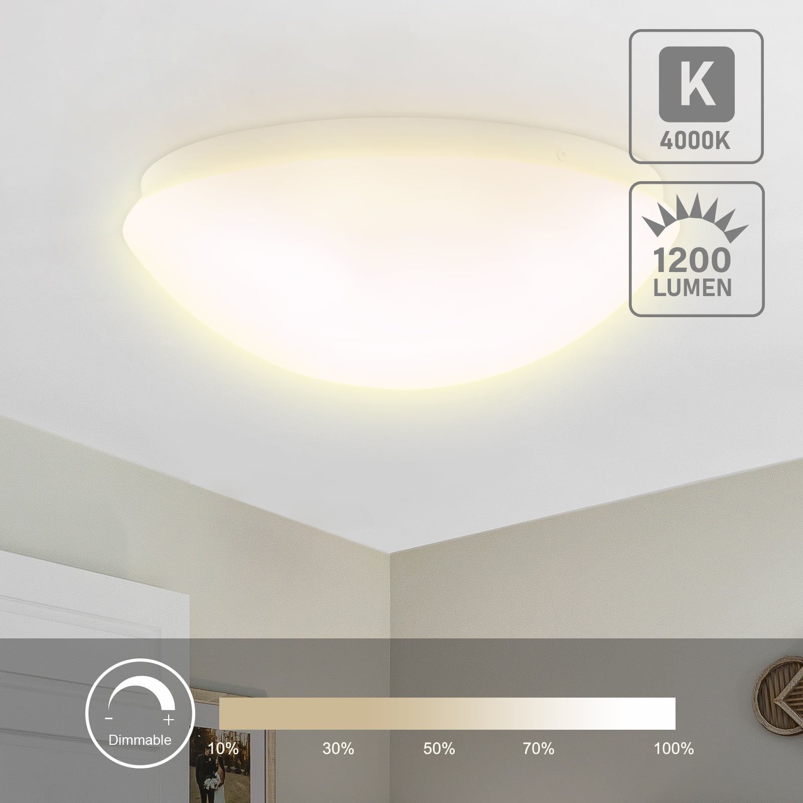 ENERGETIC 11 inch LED Flush Mount Ceiling Light Fixture, Dimmable, 1200 ...