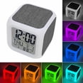 Alarm Clocks Grey Linen Weave Texture Digital Clock 7 Color LED Night ...