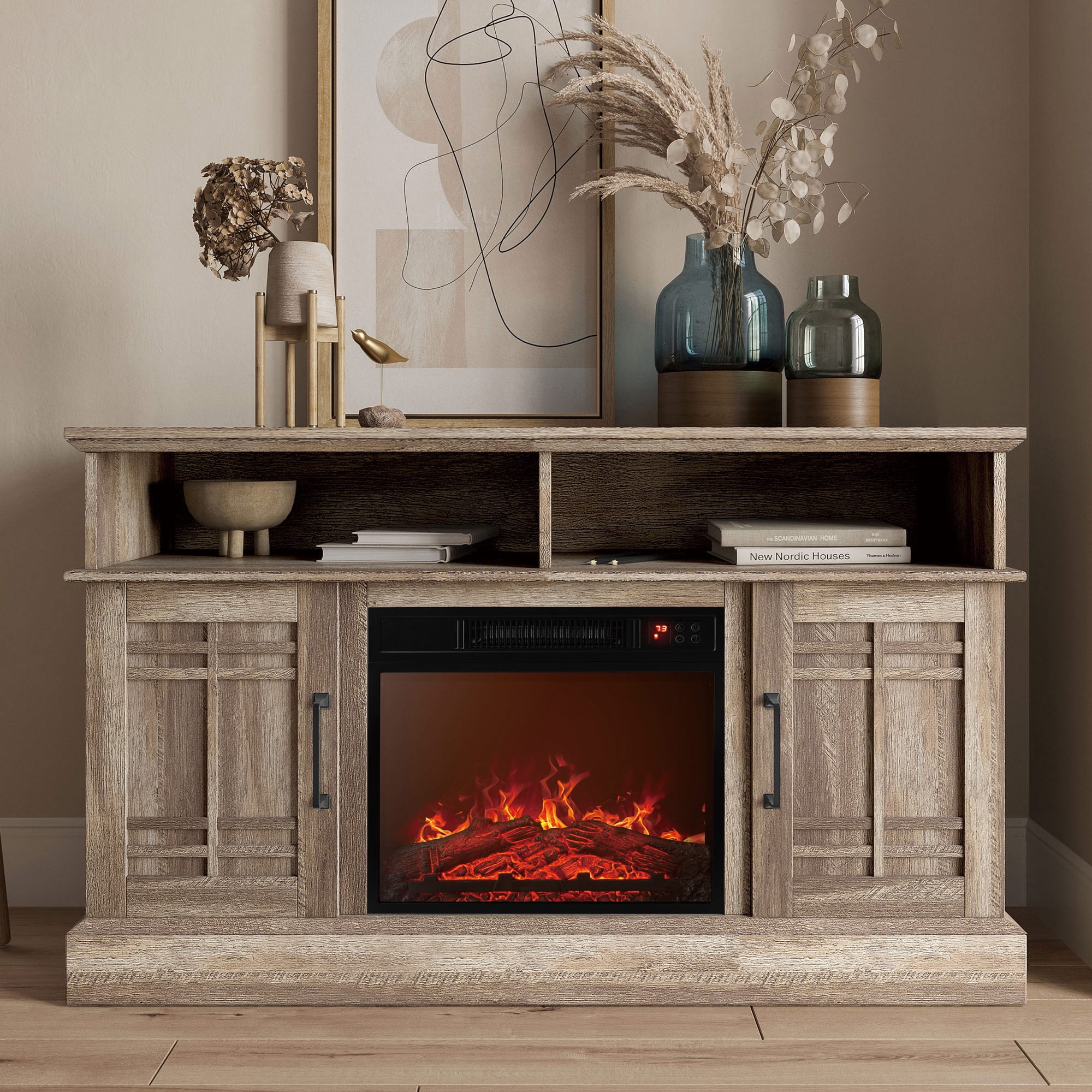 BELLEZE 47" TV Stand with 18" Electric Fireplace, Modern Electric ...