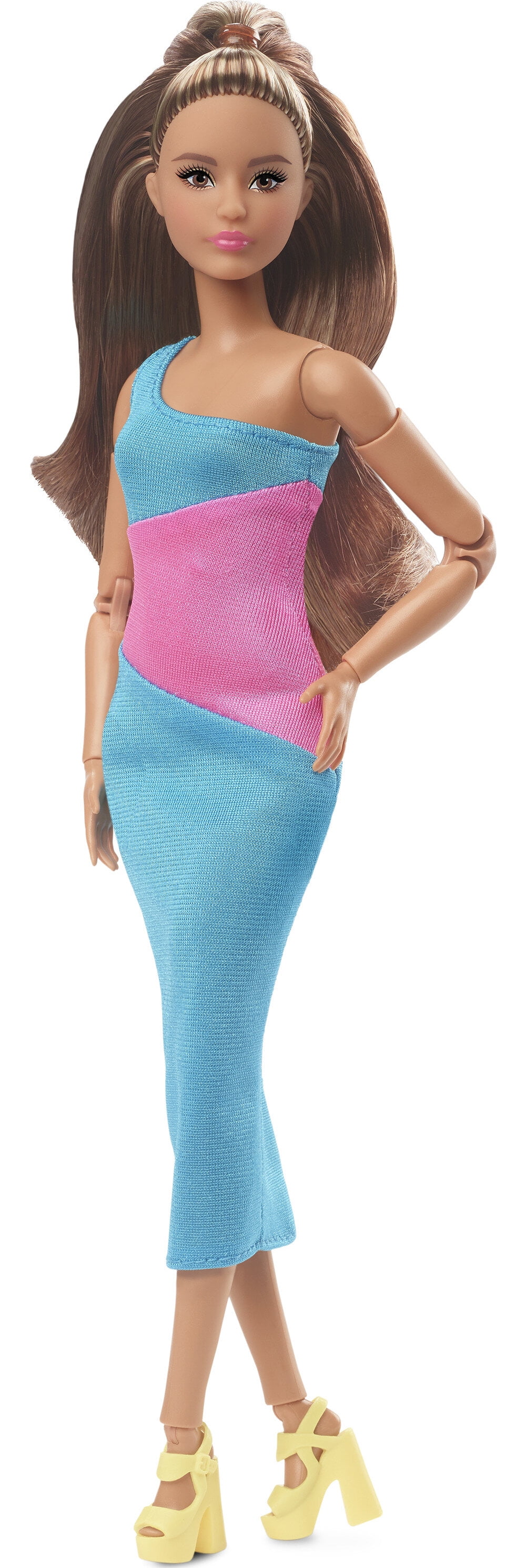 Barbie Looks Doll, Brunette, Color Block One-Shoulder Midi Dress ...