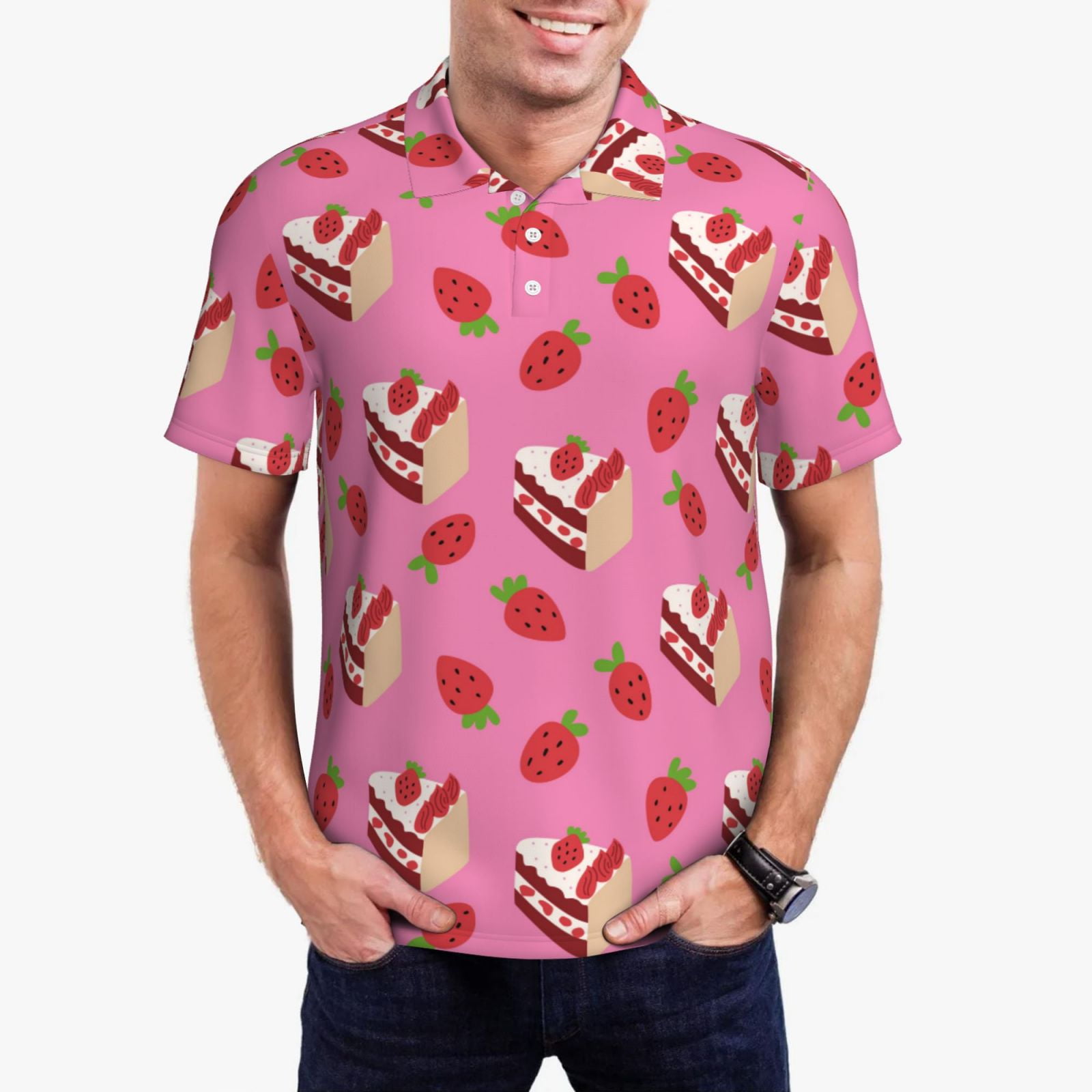 Balery Strawberry Cake Camisa Polo de Hombre con Estampado, de Manga ...