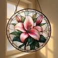 Blooming Pink Lily Glass Suncatcher Round Window Decor, Classic Floral ...
