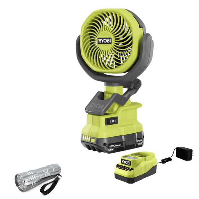 Ryobi Rechargeable 18V 4 in. Portable Clamp Fan with 1.5 Ah Lithium-ion ...