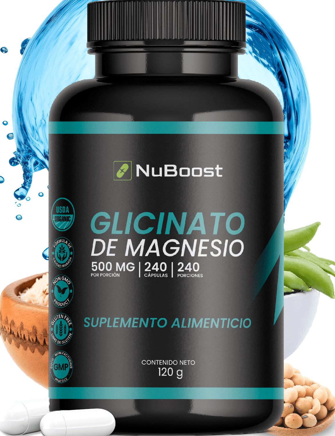Glicinato de magnesio puro 500 mg para aliviar el estrés, complejo de ...