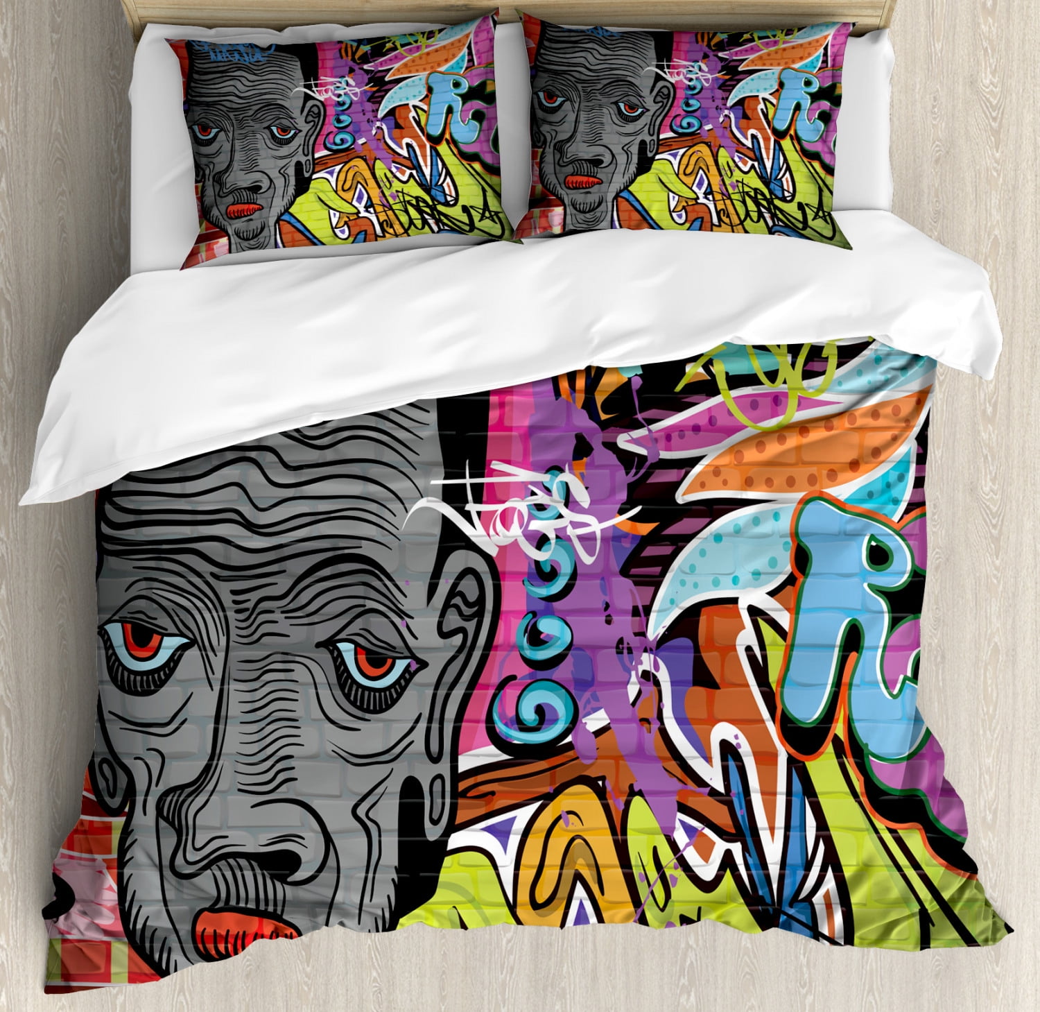 Urban Graffiti King Size Duvet Cover Set, Hip Hop Spirit Wall Paintings ...