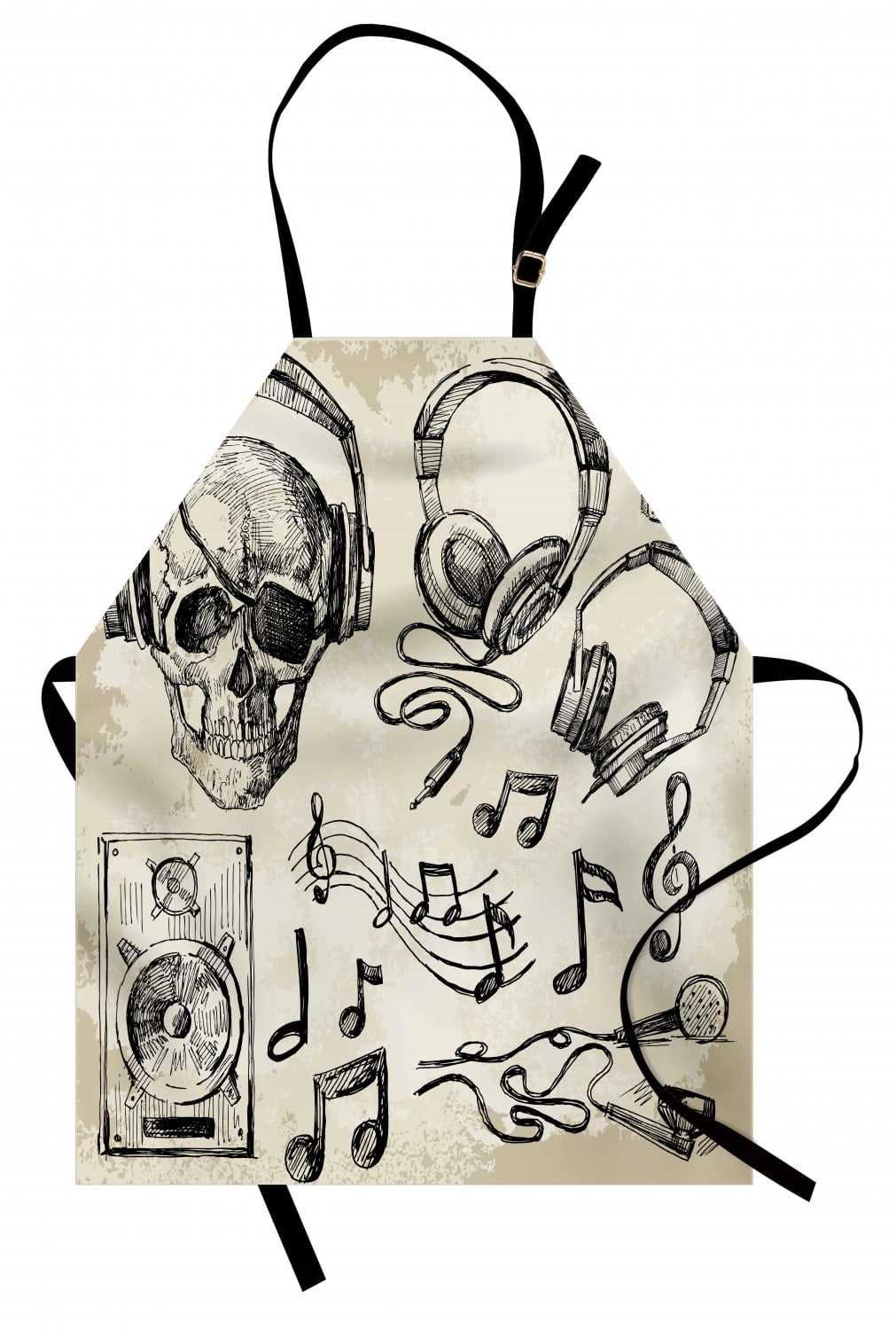 Music Apron Sketchy Background Hipster Skull with Headphones Record ...
