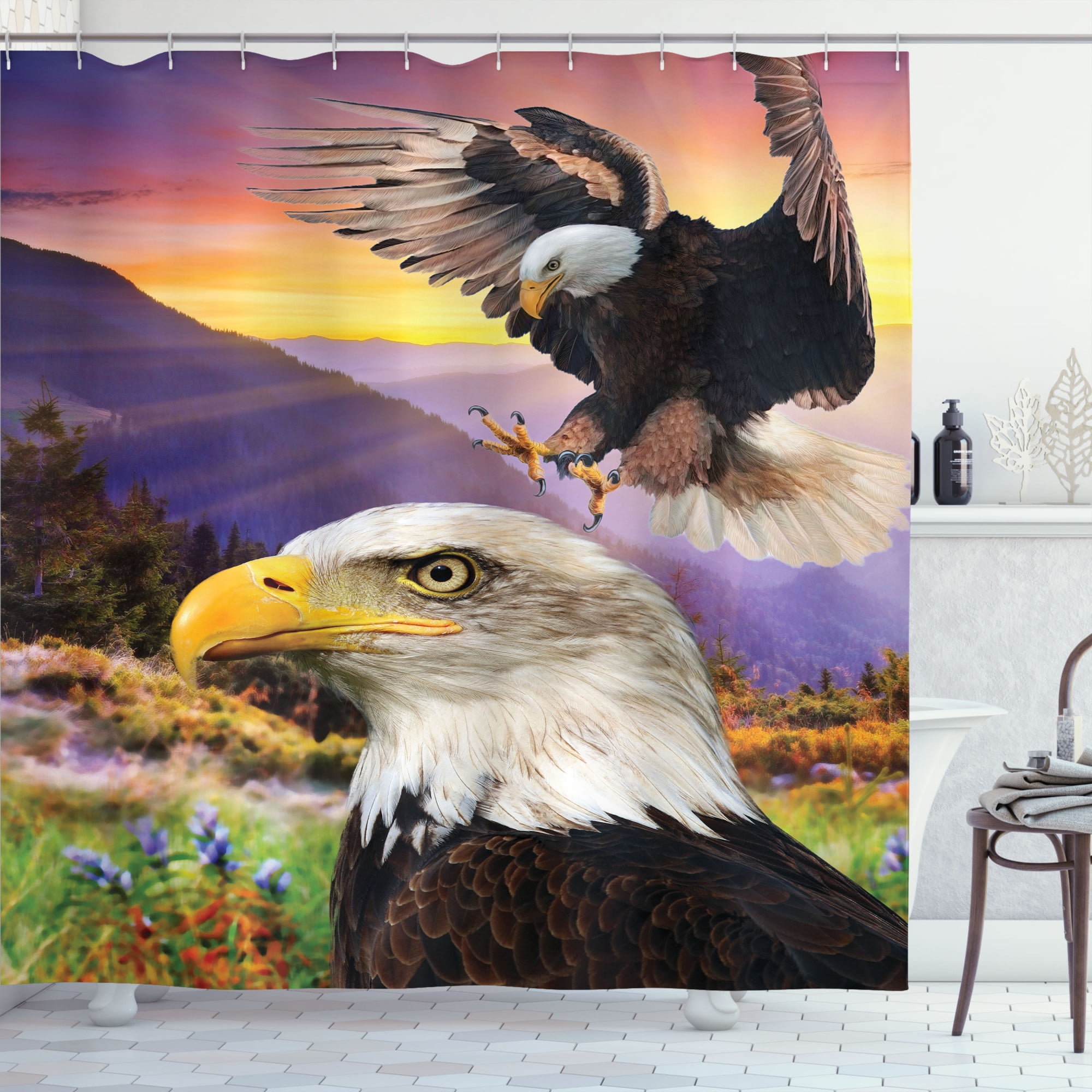 Ambesonne Eagle Shower Curtain, Dawn Landscape American Bird, 69"Wx70"L ...
