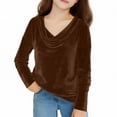 RRMuAzgs Girls Velvet Long Sleeve Shirt Casual Solid Color Pleated V ...