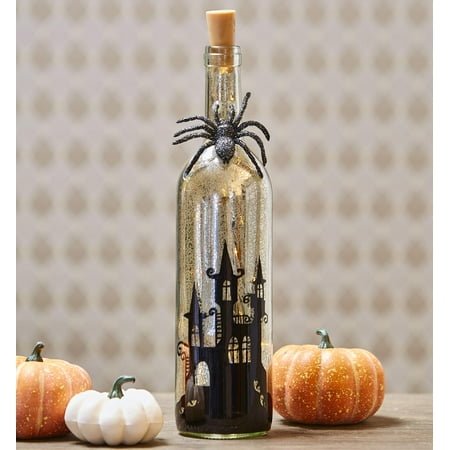 The Lakeside Collection Lighted Halloween Mercury Glass Bottle with ...