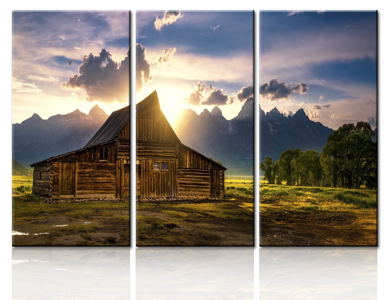 TISHIRON 3PCS Framed Canvas Wall Art Set,42"x28" Sunset Country Cabin ...