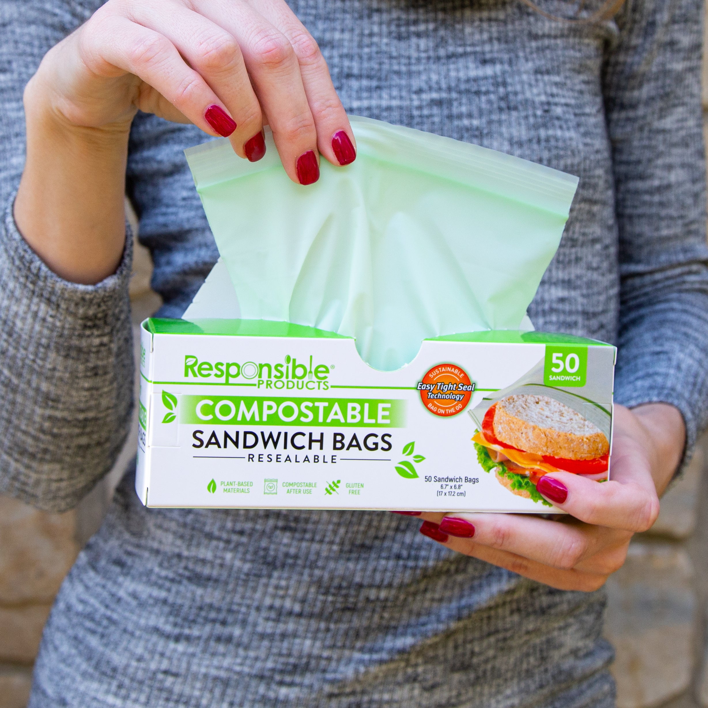 Medium Sandwich Resealable Zip Compostable Food Storage Bags (6.7" x 6. ...