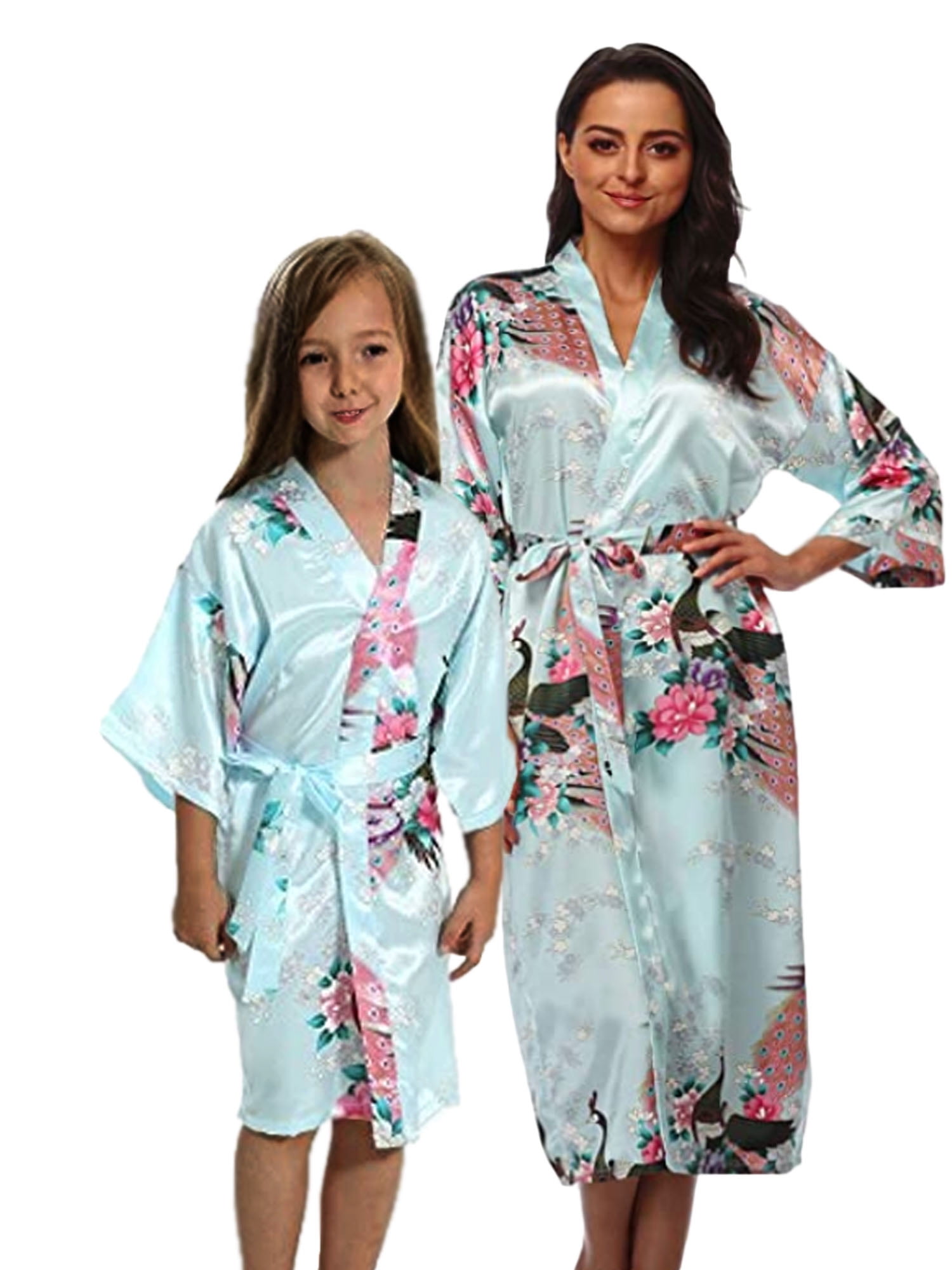 Light Blue Mommy and Me Robes, Floral, Satin Feel - Walmart.com