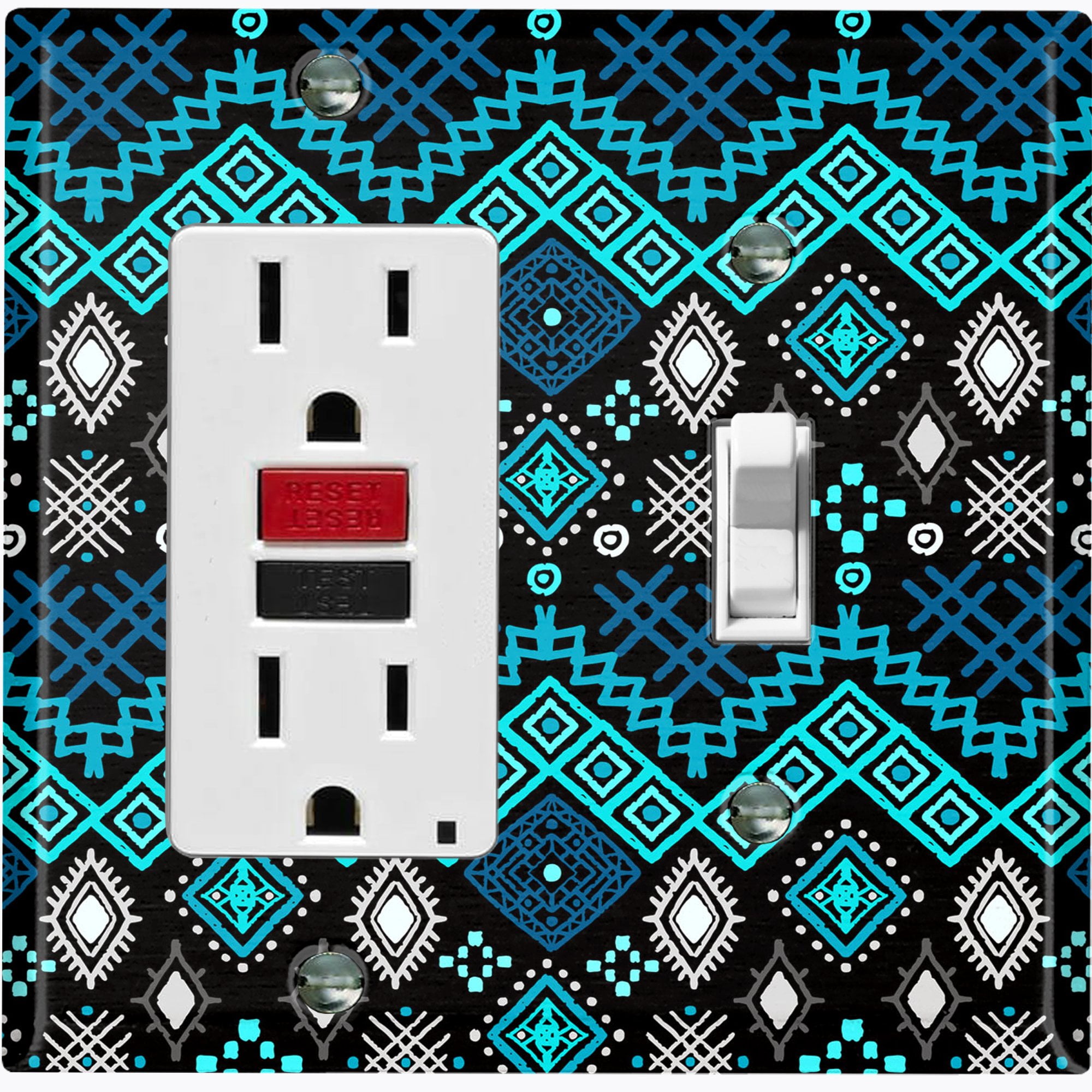 Metal Light Switch Plate Cover Safari African Tribal Art Pattern Teal ...