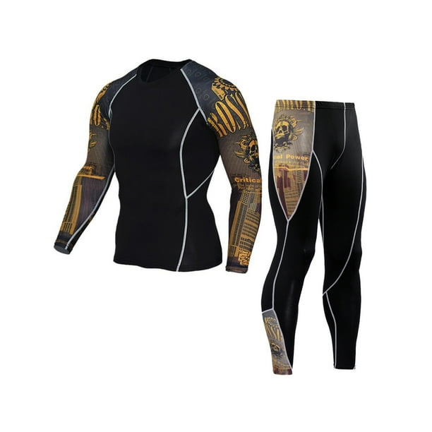 LUXUR Mens Base Layer Suit Crew Neck Tracksuit Stretchy Compression ...