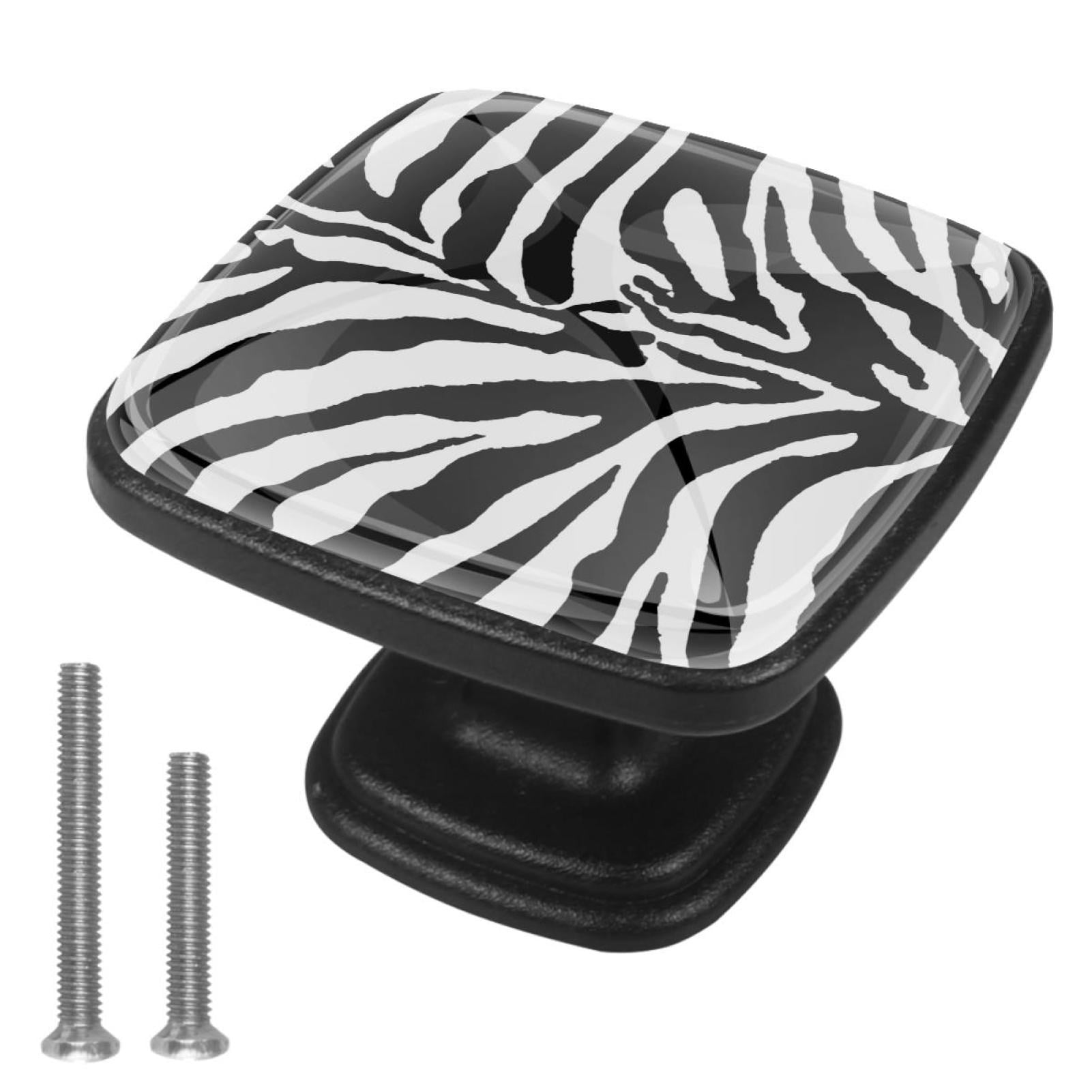 4 Pcs Cabinet Handle Drawer Pulls Zebra Print Knobs with Screws Square ...