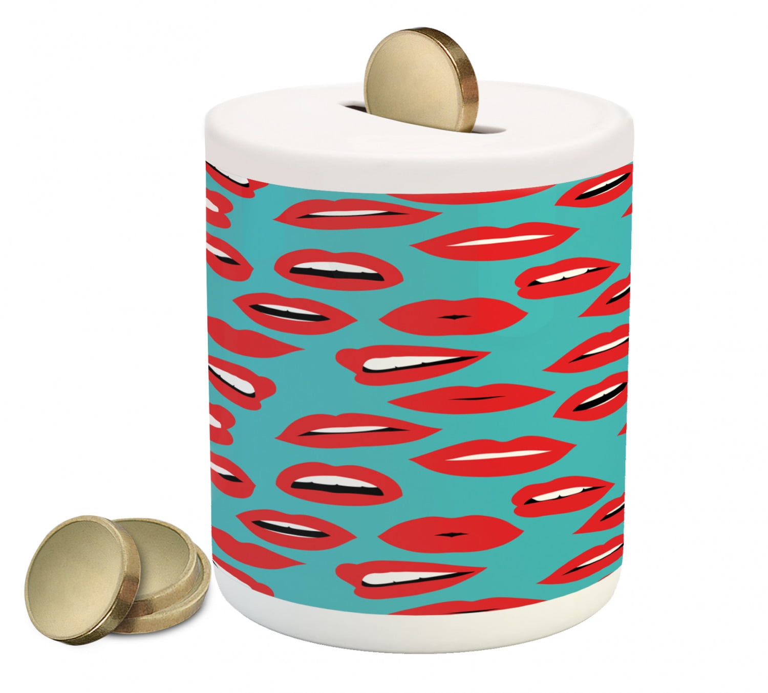 Kiss Piggy Bank, Retro Woman Mouth Red Lipstick Girl Expressing ...