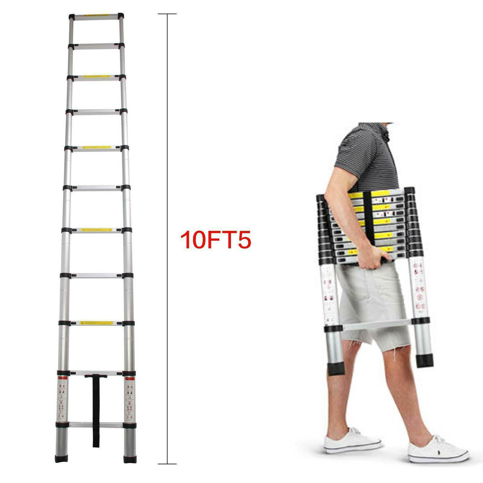 10.5 FT Aluminium Telescoping Ladder Collapsible Extension Ladder for ...
