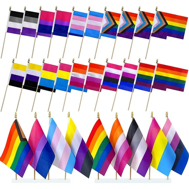 Banderas del Orgullo Gay Arcoíris en Palo de Madera, Pequeñas Mini ...