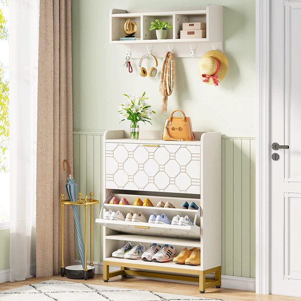 Tribesigns Shoe Storage Cabinet with Cubby Coat Rack, Free Standing ...