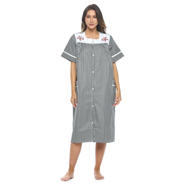 Casual Nights Women's Snap - Front House Dress Short Sleeve Woven ...