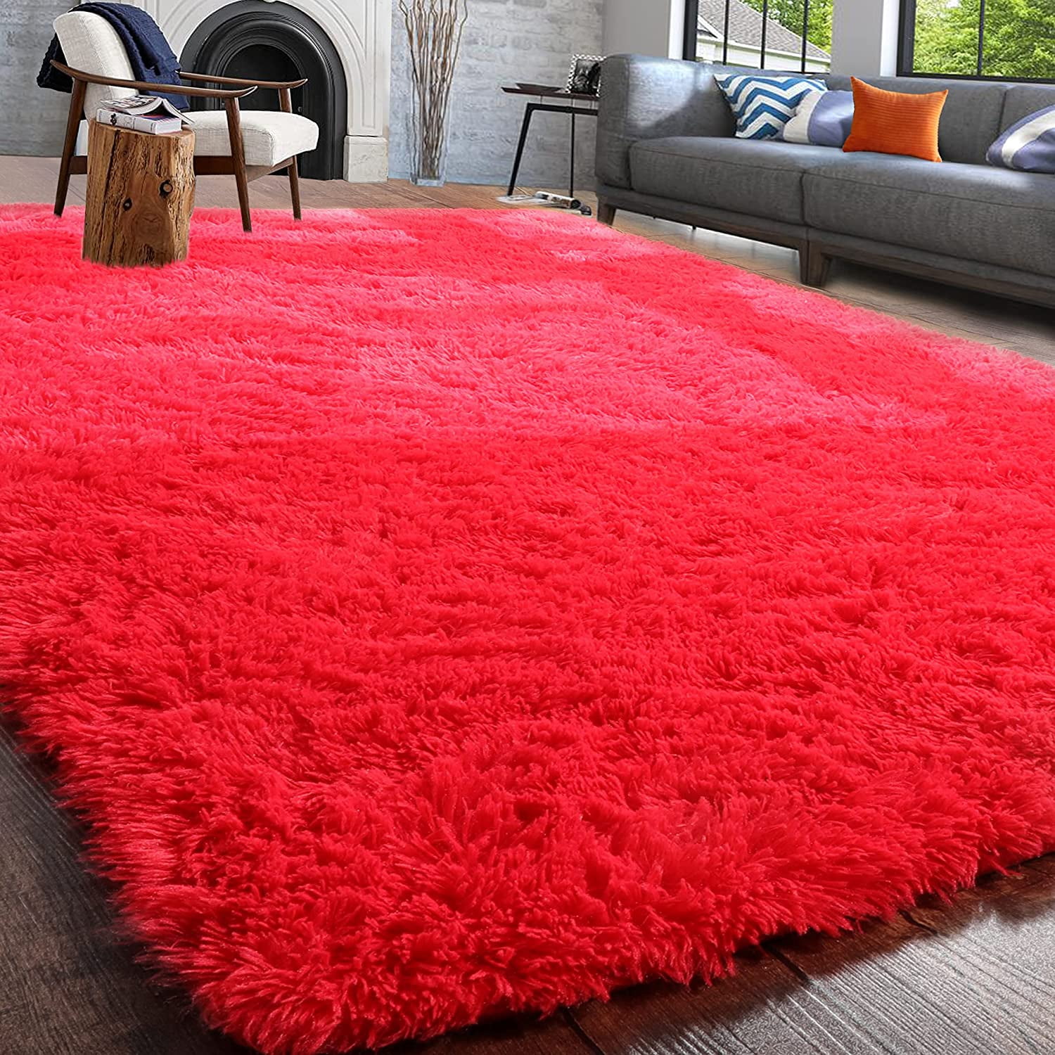 Red Fluffy Shag Area Rugs For Bedroom 3x5 Soft Fuzzy Shaggy Rugs For