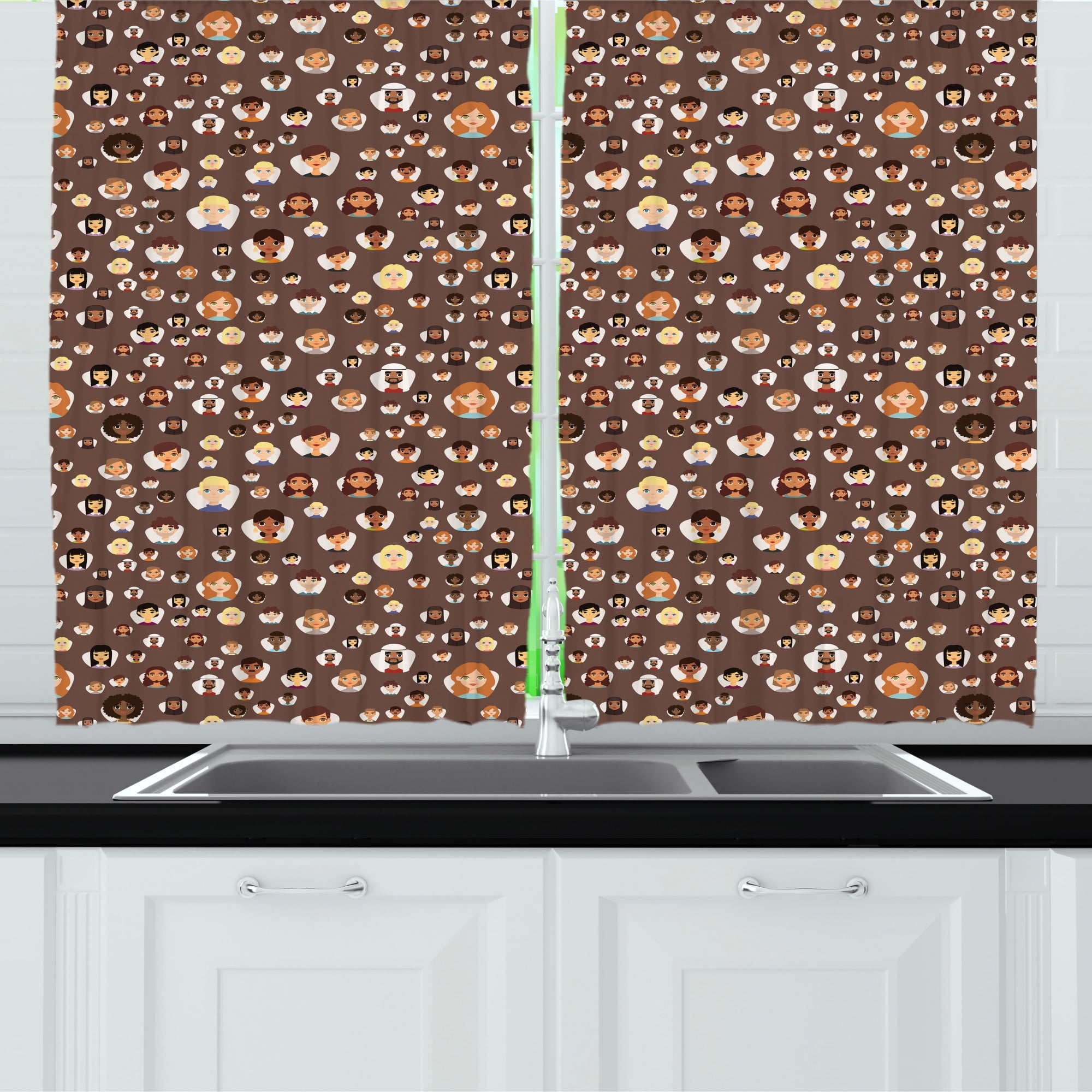 Diversity Kitchen Curtains, People Avatars Facial Features Ethnic ...