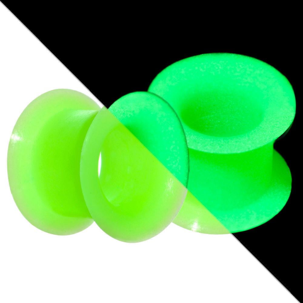 Green Ear Gauges Tunnels Glow In The Dark Super Thin flexi 2g 0g 00g 7/ ...