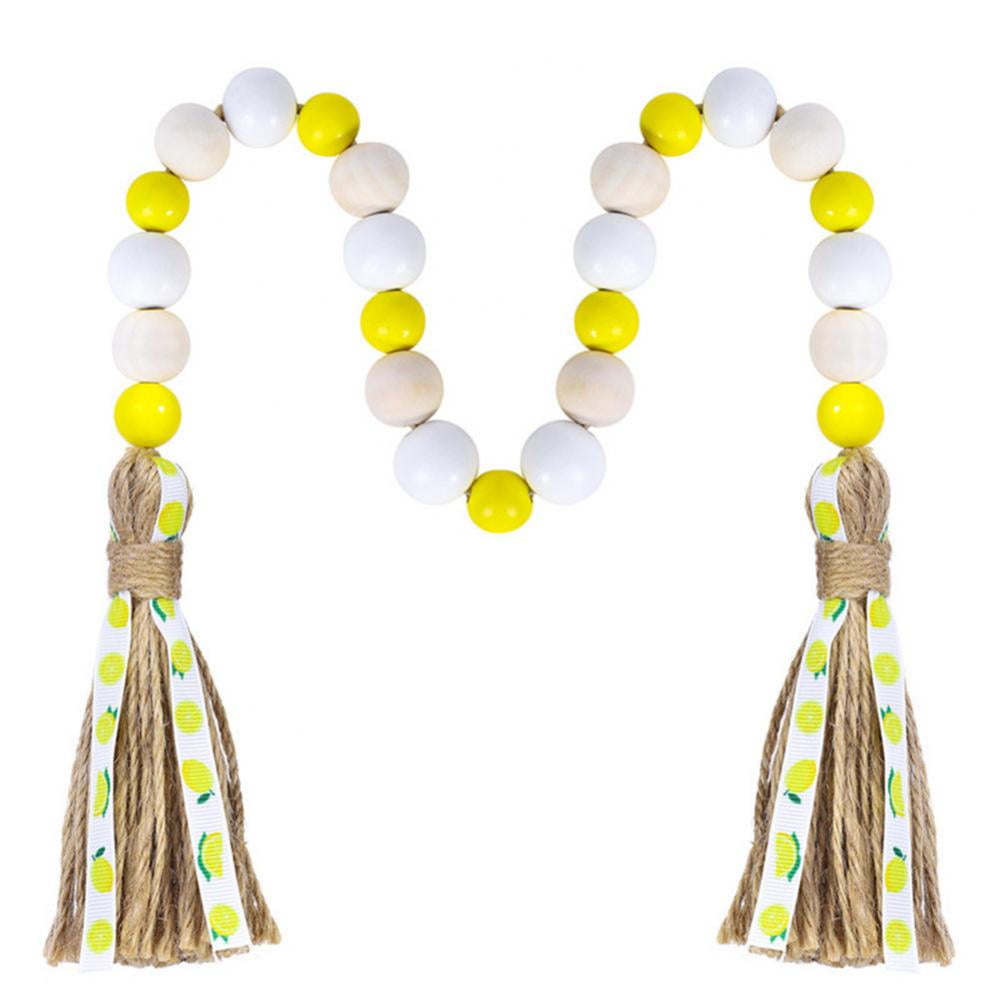 Lemon Wood Bead Garland Farmhouse Rustic Beads with Jute Buffalo Plaid ...