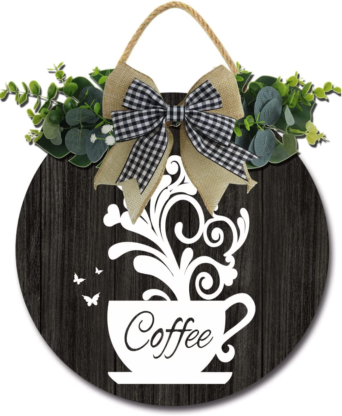 Eveokoki 11" Coffee Sign Decor Rustic Farmhouse Wooden Round Retro ...