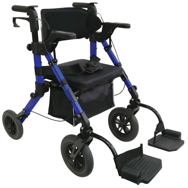 LivingSURETM Dual Function Transport Chair and Rollator XL, Blue ...