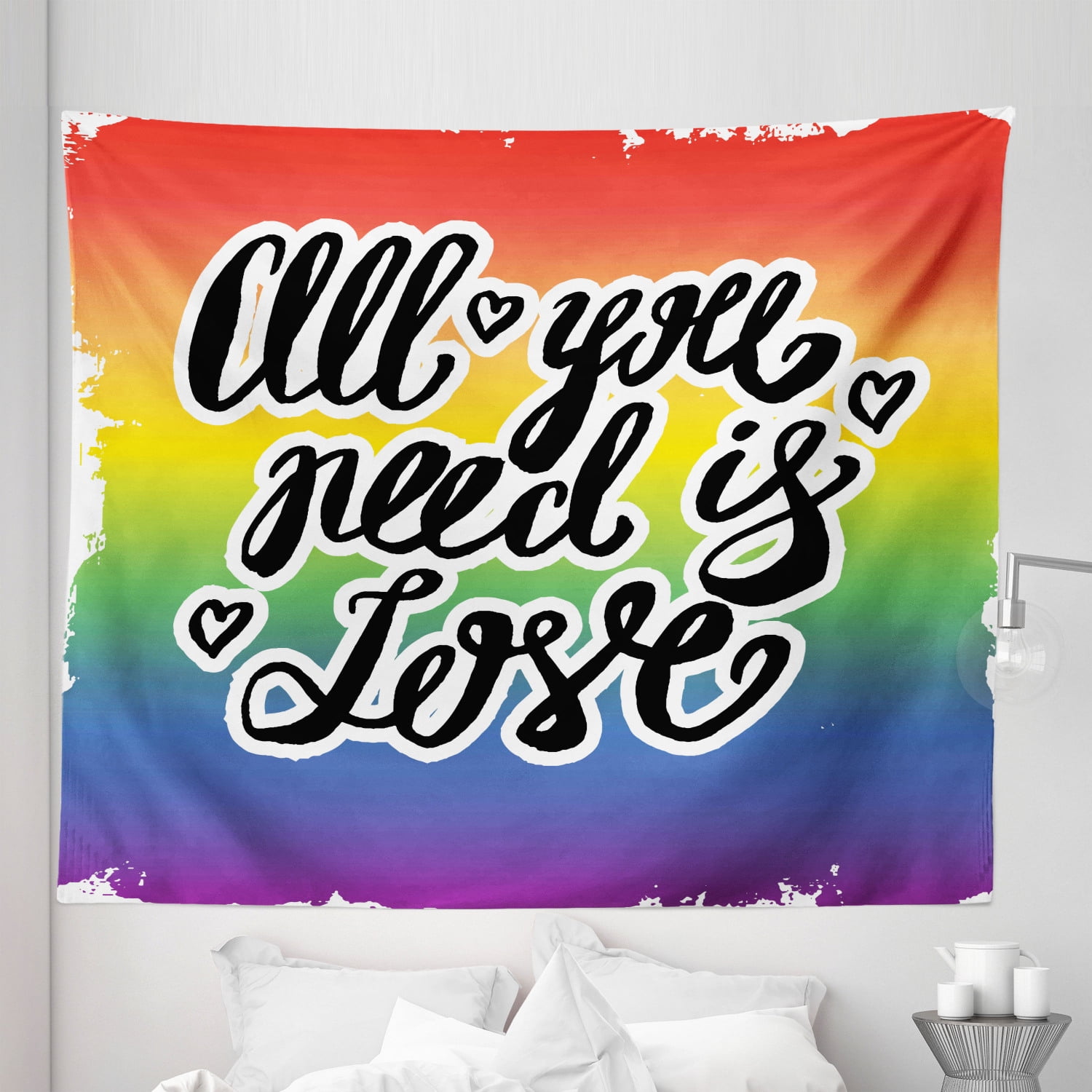 All You Need Is Love Tapestry, Gay Pride Slogan with Hand-written ...
