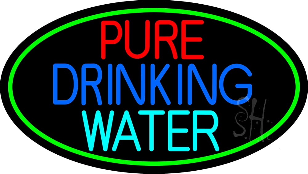 Pure Drinking Water LED Neon Sign 13 x 24 - inches, Black Square Cut ...
