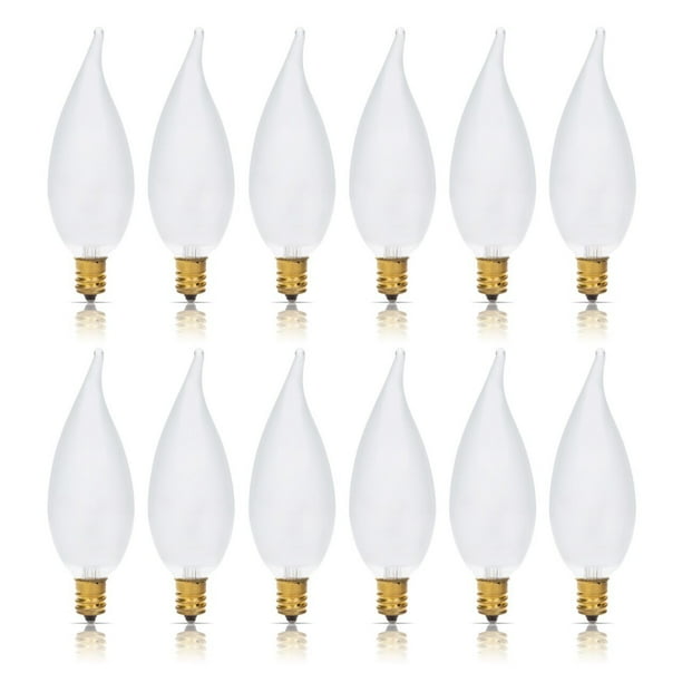Simba Lighting Candelabra Flame Tip Frosted CA10 25W E12 Base Light Bulbs 120V Warm White 2700K ...