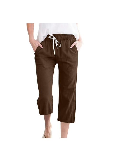 Dyegold Capris For Women Casual Summer Cotton Linen Cropped Pants ...