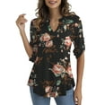 Letdiosto Womens Plus Size Floral Printed Tunic Tops 3 4 Roll Sleeve