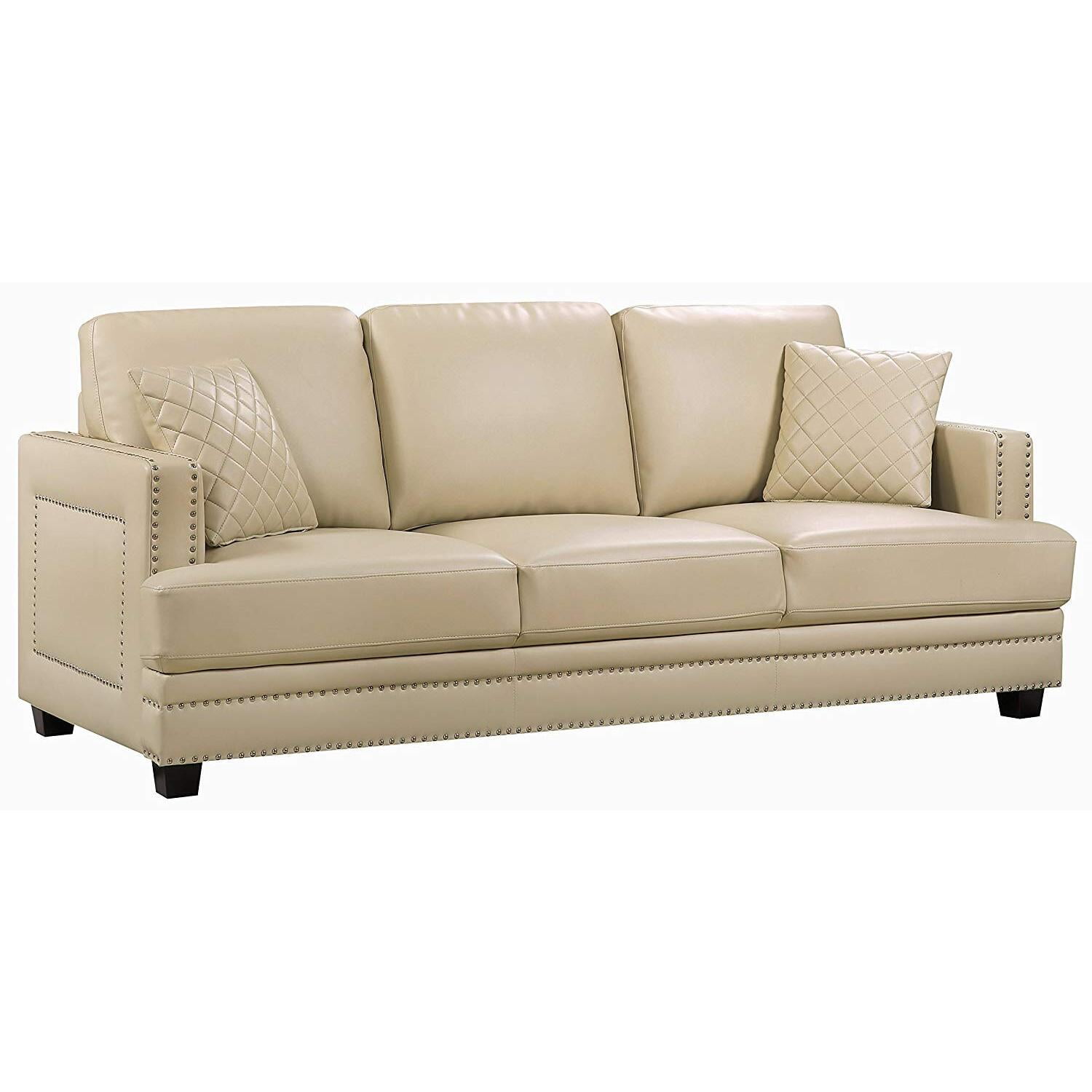 Ferrara Beige Leather Sofa-Color:Beige - Walmart.com