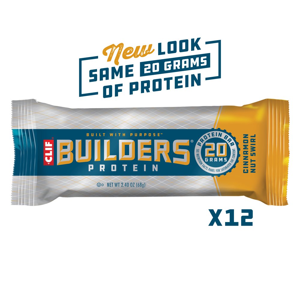 Clif Builders Protein Bar, Cinnamon Nut Swirl, 20g Protein, Gluten Free ...