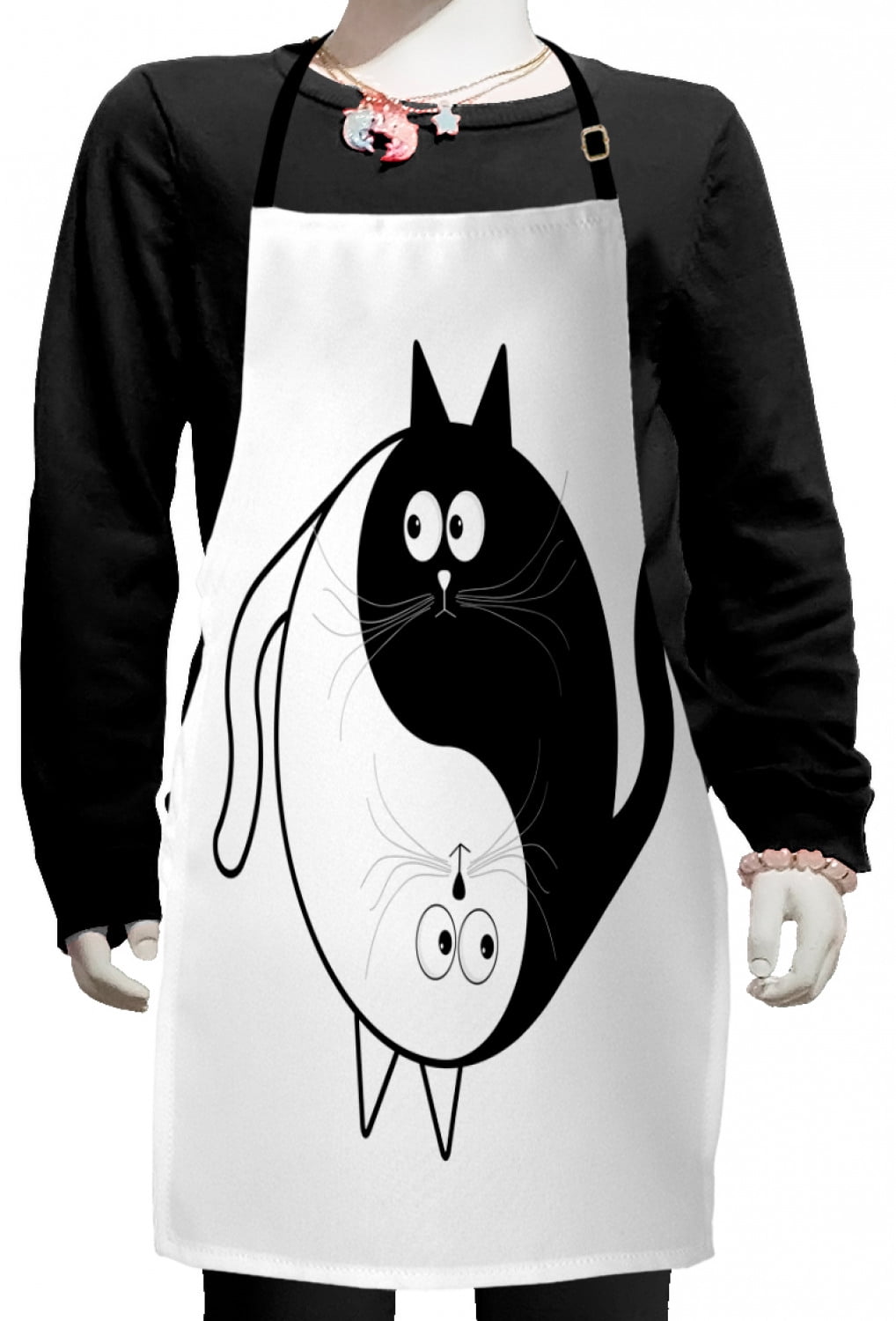 Ying Yang Kids Apron, Cats Cuddle Hugging Unity Ying Yang Sign Cartoon ...