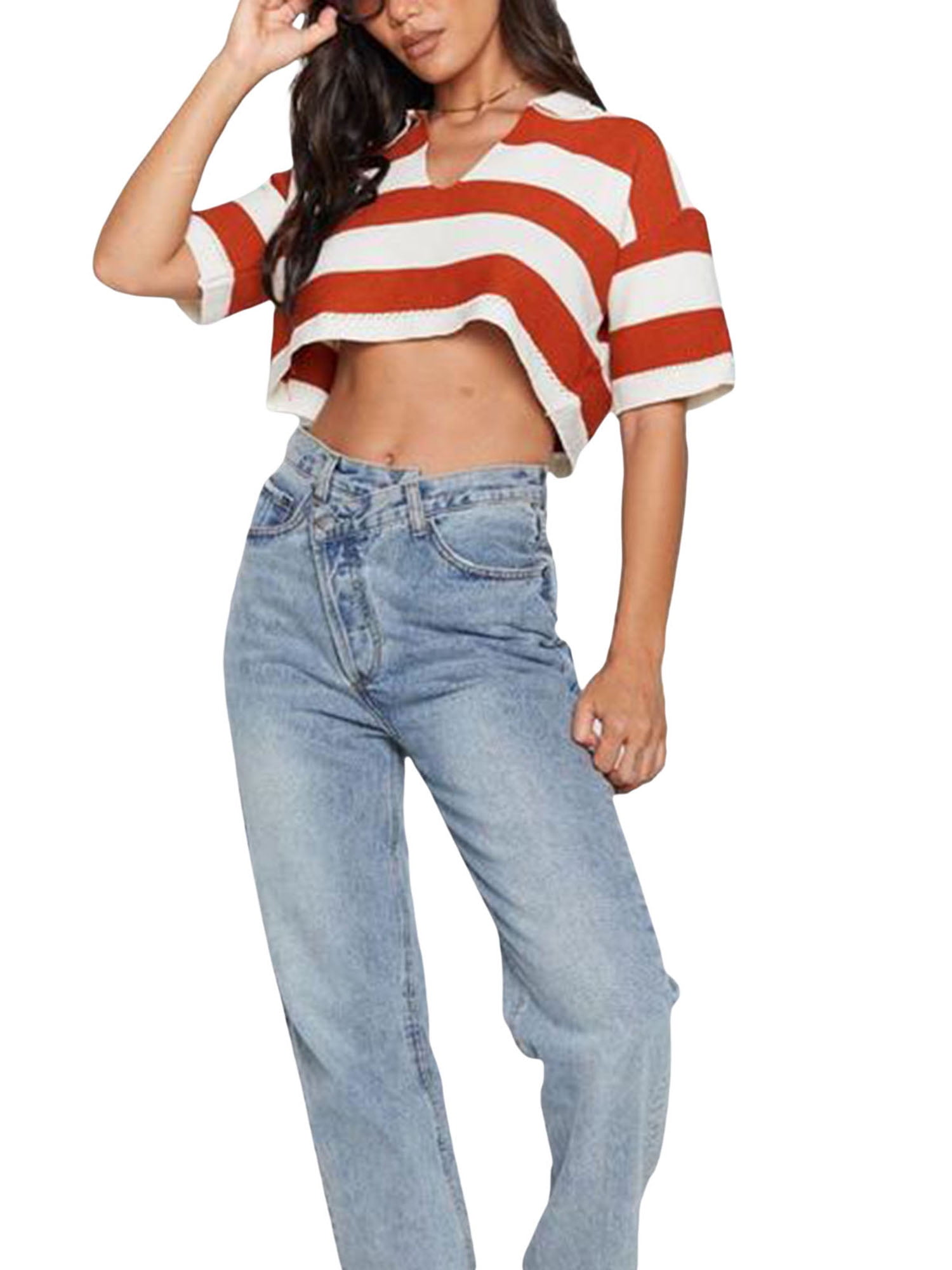 High Waisted Jeans And Loose Crop Top