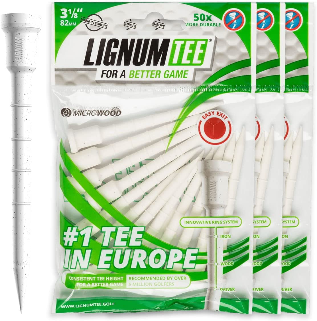Lignum Tee - Classic Golf Tees - White 82mm - 12 Pieces/bag (3-Pack ...