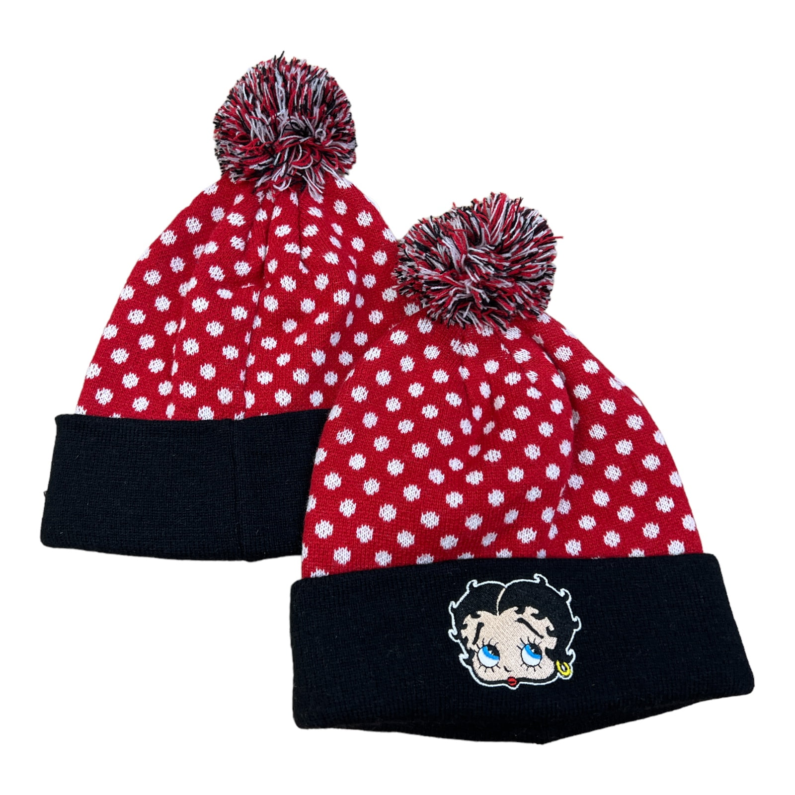 Betty Boop Red Polka Dot Black Cuffed Pom Beanie Hat - Walmart.com