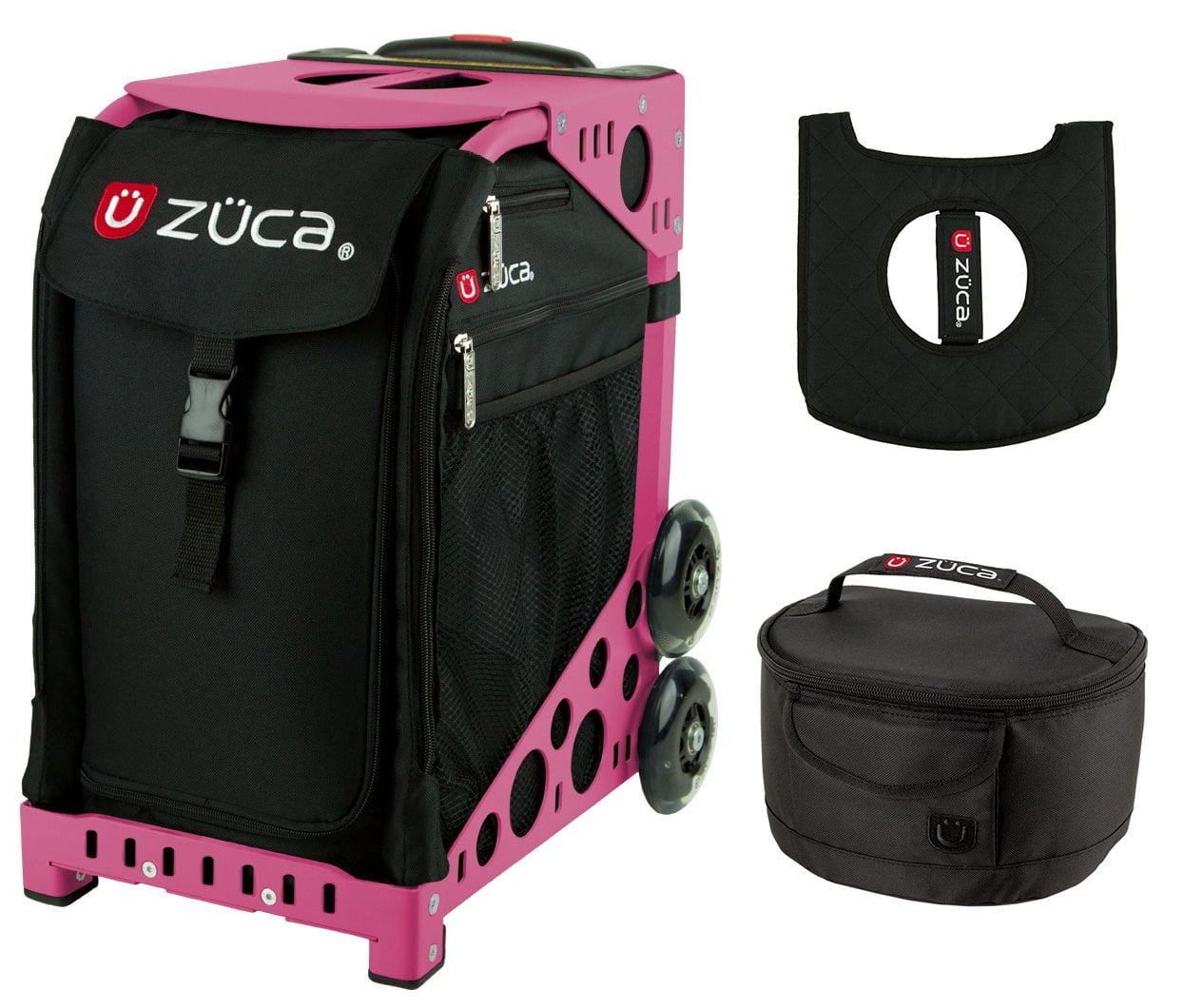 Zuca 18" Sport Bag - Obsidian with Lunchbox and Seat Cover (Pink Frame ...