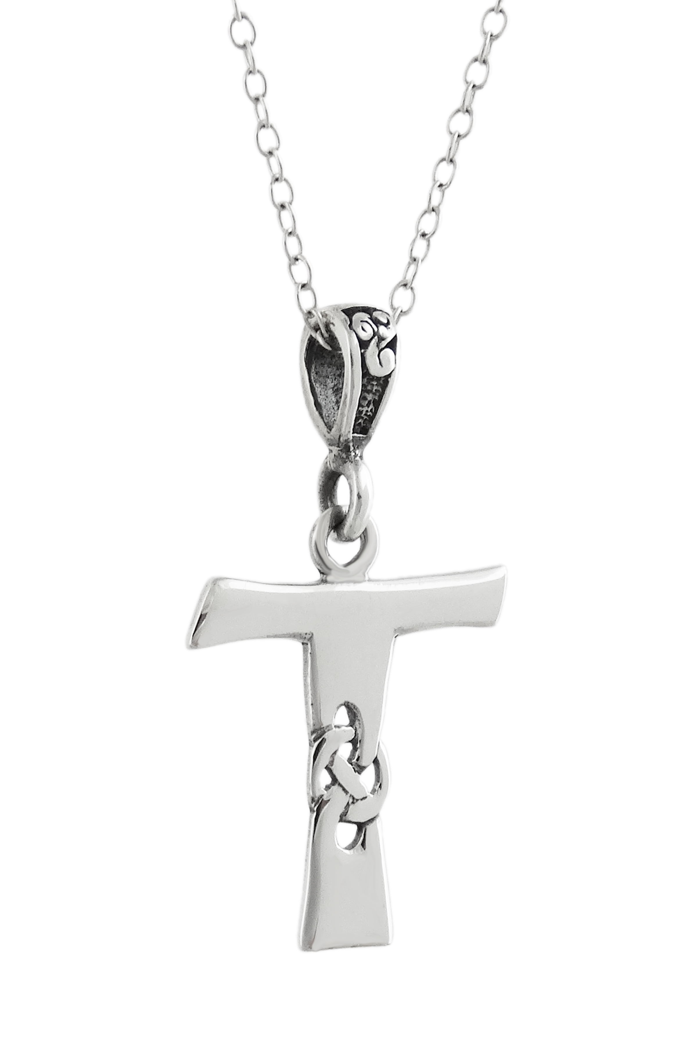 Celtic Initial Letter T Pendant Necklace 925 Sterling Silver Celtic