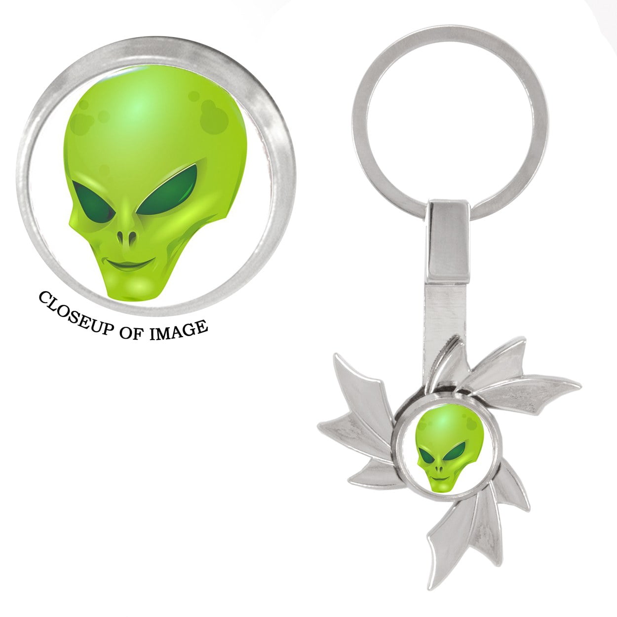 Illustration of a Green Alien Head Fidget Spinner Keychain - Walmart.com