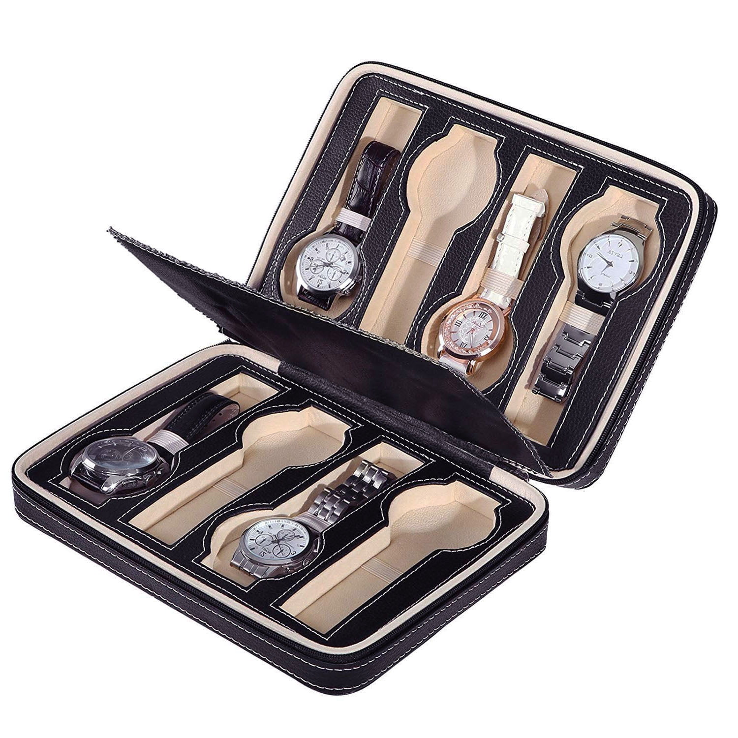 Tcbosik 8-Slot Portable Watch Box Travel Watches Storage Case Organizer ...